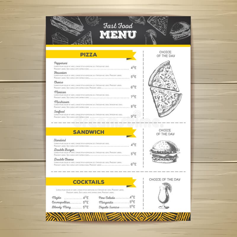Vintage Chalk Drawing Fast Food Menu Design. Stock Vector ...