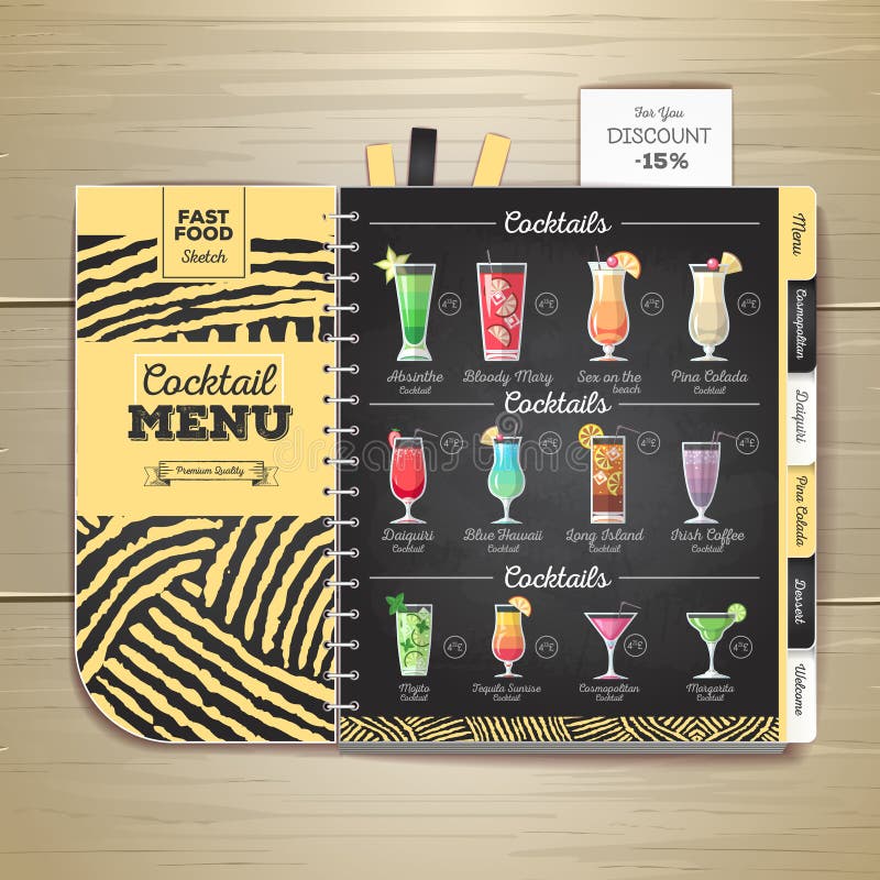 Vintage Chalk Drawing Flat Cocktail Menu Design. Stock Vector ...