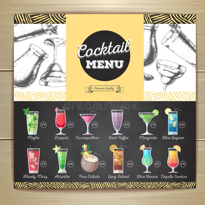 Flat cocktail menu design. stock vector. Illustration of glass - 96616572