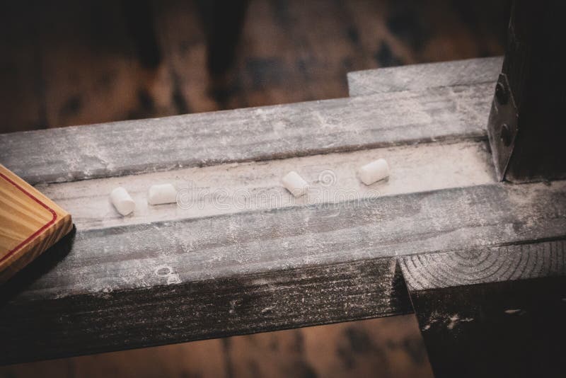 Vintage Chalkboard with Broken Chalk and Eraser Stock Photo - Image of ...