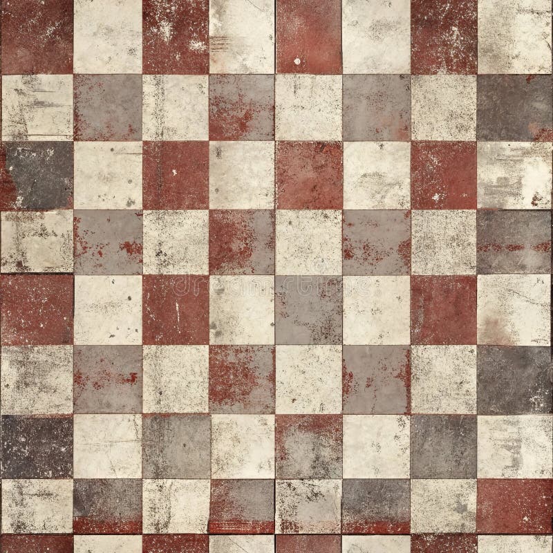Vintage Checkered Floor Tiles with Rustic Red and Grey Patterns Stock ...