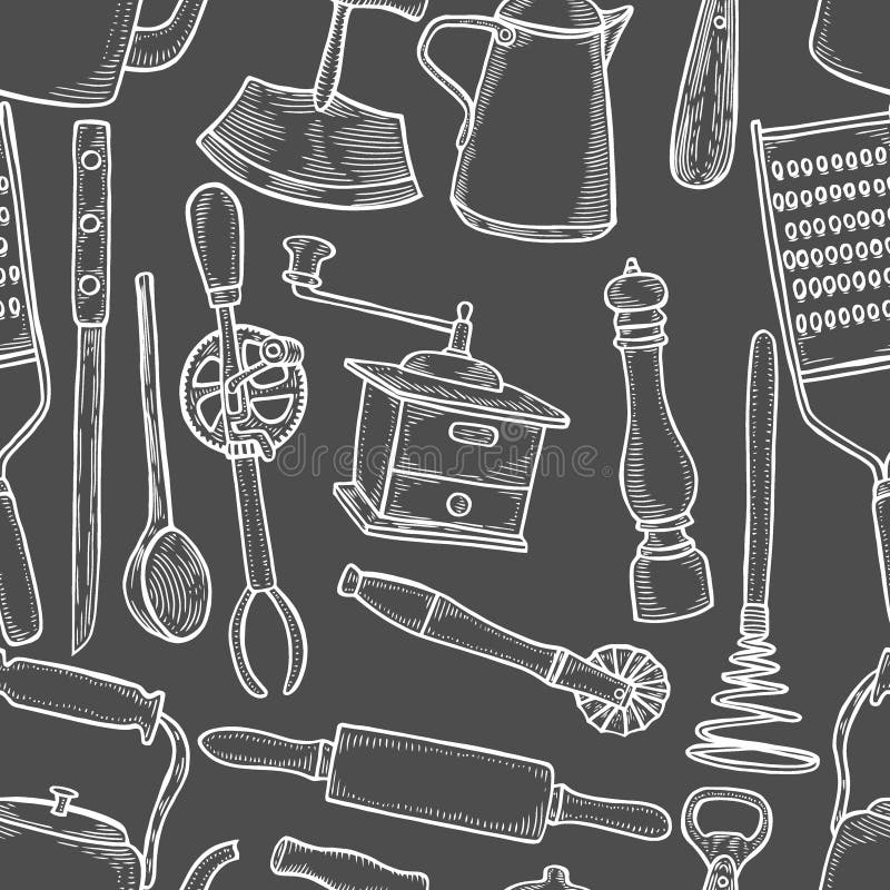 Vintage Chef Tools Pattern stock vector. Illustration of cookery ...