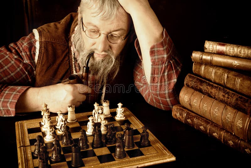Vintage chess scene stock photo. Image of pieces, thoughtful - 12760472