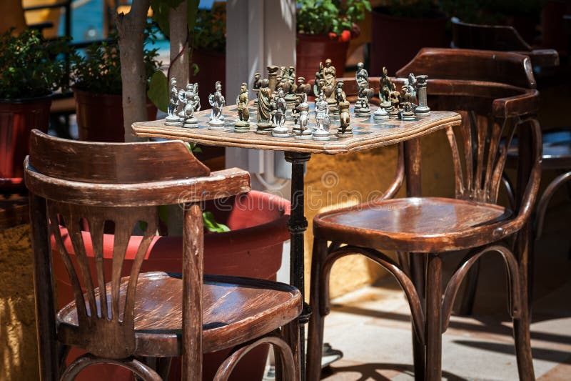 Vintage Chess Table with Ancient Figures Stock Photo - Image of ...