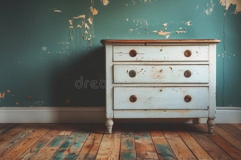 Vintage Chest of Drawers in an Empty Room Stock Photo - Image of room ...