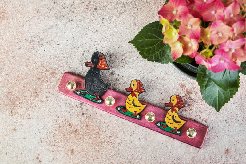 Vintage Children Coat Rack Duck and Hydrangea Stock Photo - Image of ...