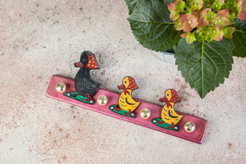 Vintage Children Coat Rack Duck and Hydrangea Stock Photo - Image of ...