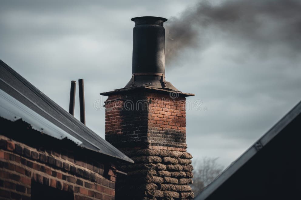 A Vintage Chimney with a Cast-iron Stack and Black Smoke Rising from ...