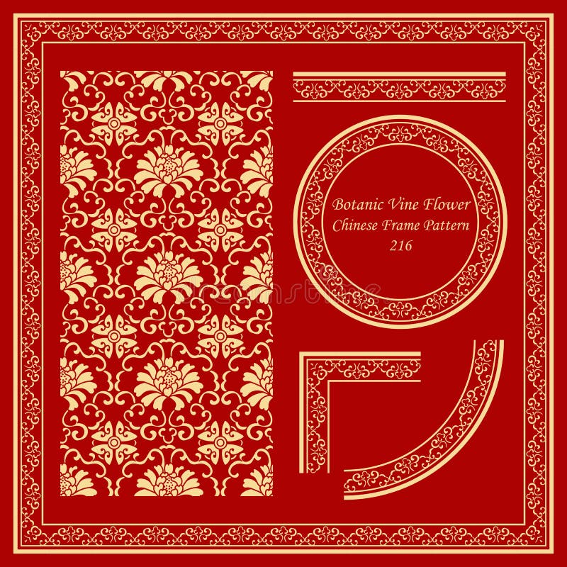 Vintage Chinese Frame Pattern Set Botanic Spiral Vine Flower Stock ...