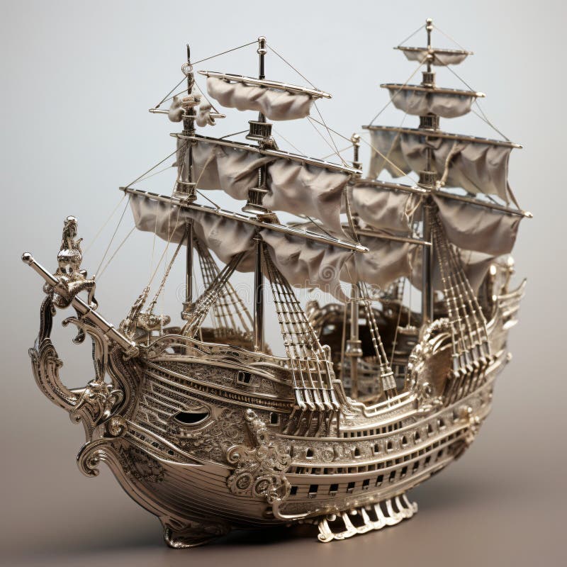 Vintage Chinese Ship Steering Silver Sculpture Model Stock Illustration ...