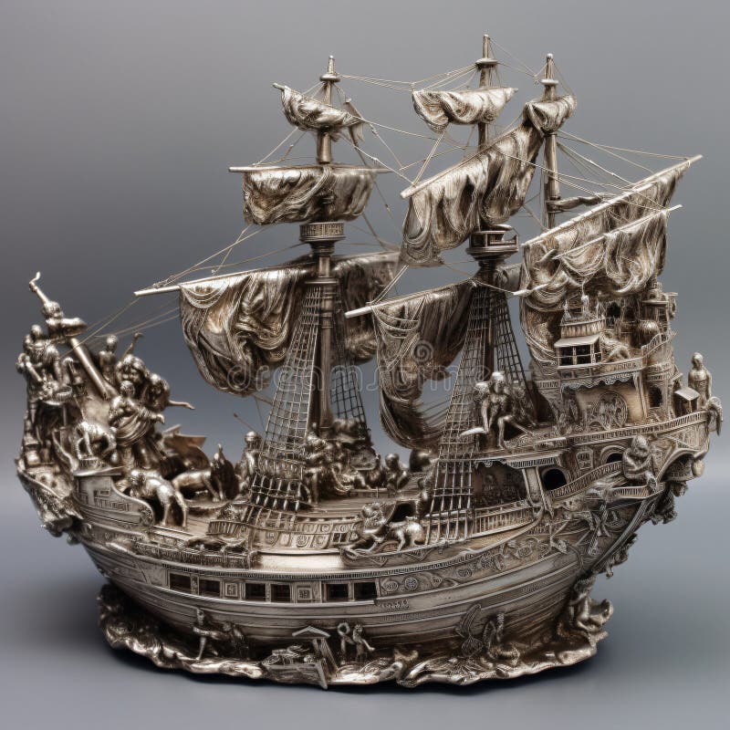 Vintage Chinese Ship Steering Silver Sculpture Model Stock Illustration ...