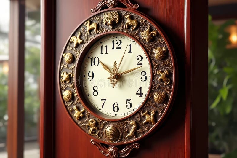 Vintage Chinese Zodiac Wall Clock Stock Illustration - Illustration of ...