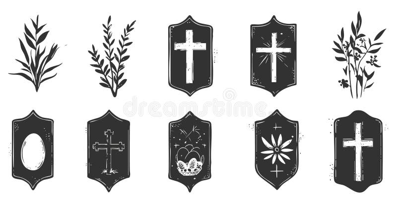 Vintage Christian Symbols: Crosses, Plants, and Easter Design Elements ...