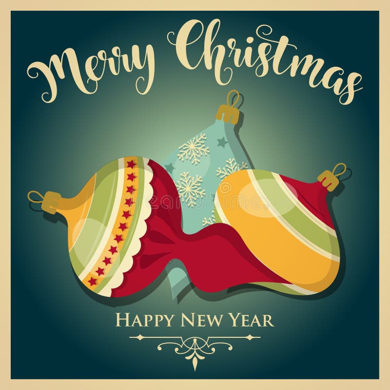 Vintage Christmas Card with Christmas Balls and Message. Christmas ...