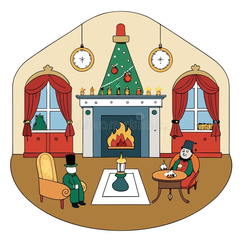 Vintage Christmas Interior on Victorian Epoch. Created with Technology ...