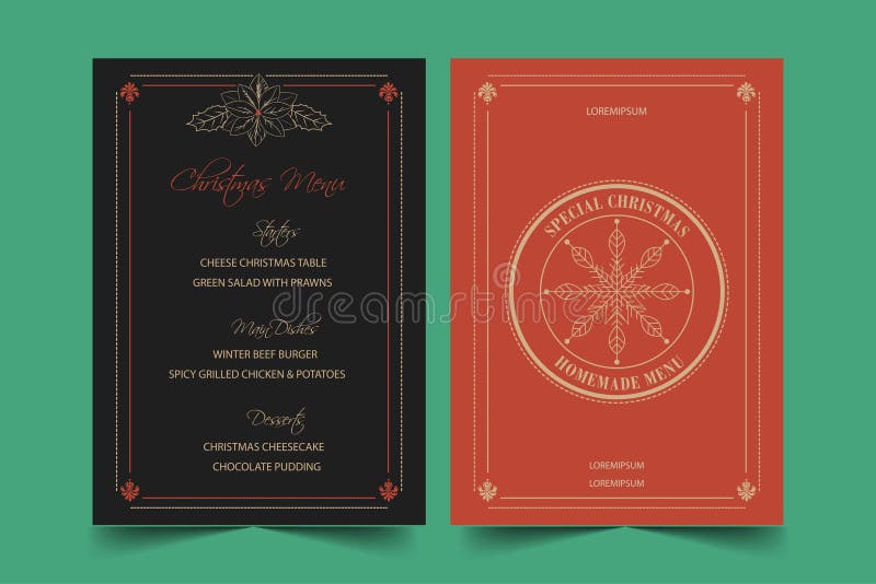 Vintage Christmas Menu Template Vector Design Illustration Stock Vector ...