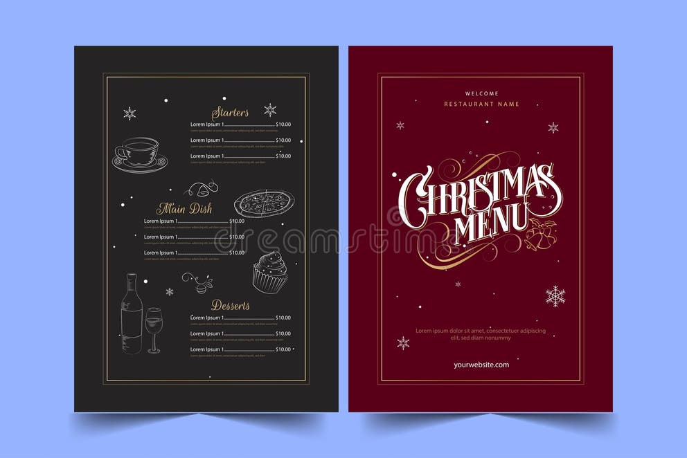 Vintage Christmas Menu Template Vector Design Illustration Stock Vector ...