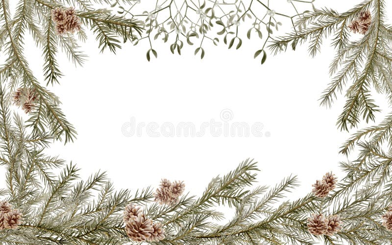 Vintage Christmas Rectangular Frame of Spruce Branches with Pinecones ...