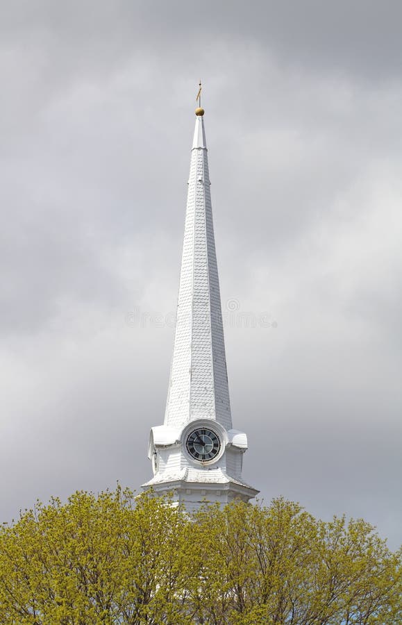 Vintage Church Steeple Clock Stock Photo - Image of clouds, background ...