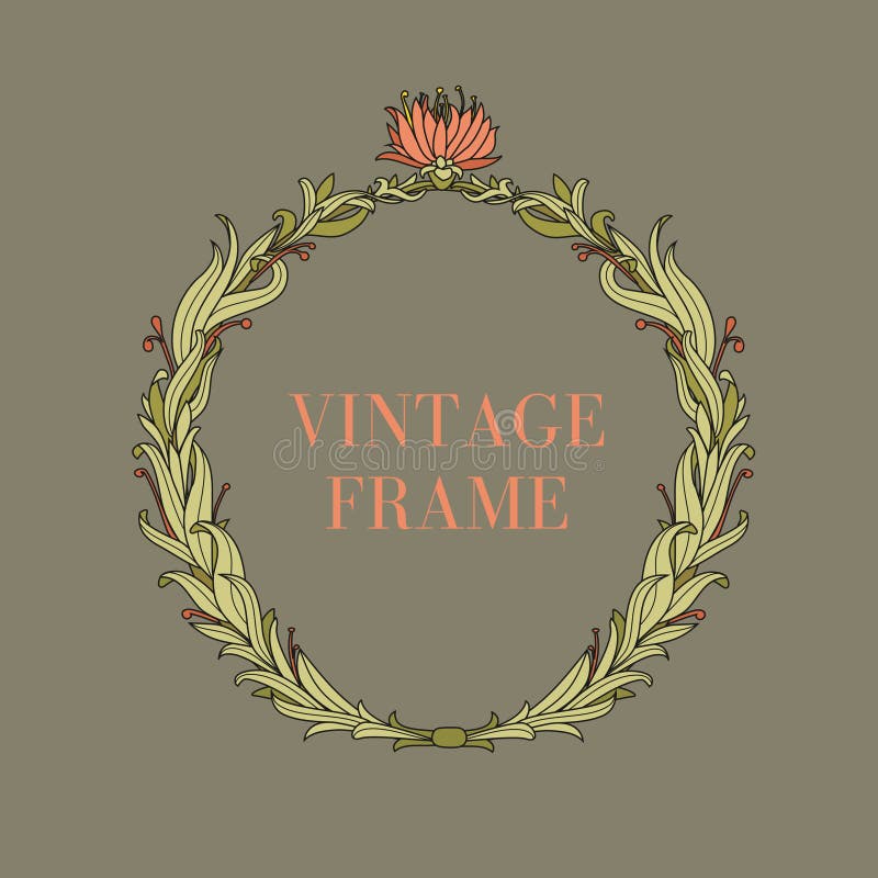 Vintage Circle Frame with Flowers and Plants. Stock Vector ...