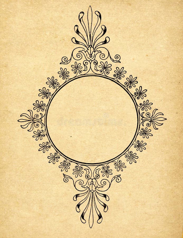 Vintage Circle Frame on Old Paper Stock Illustration - Illustration of ...