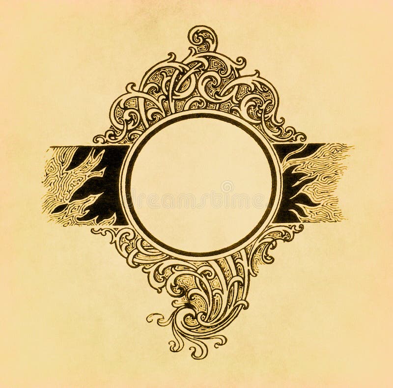 Vintage Circle Frame on Old Paper Stock Photo - Image of draw, material ...