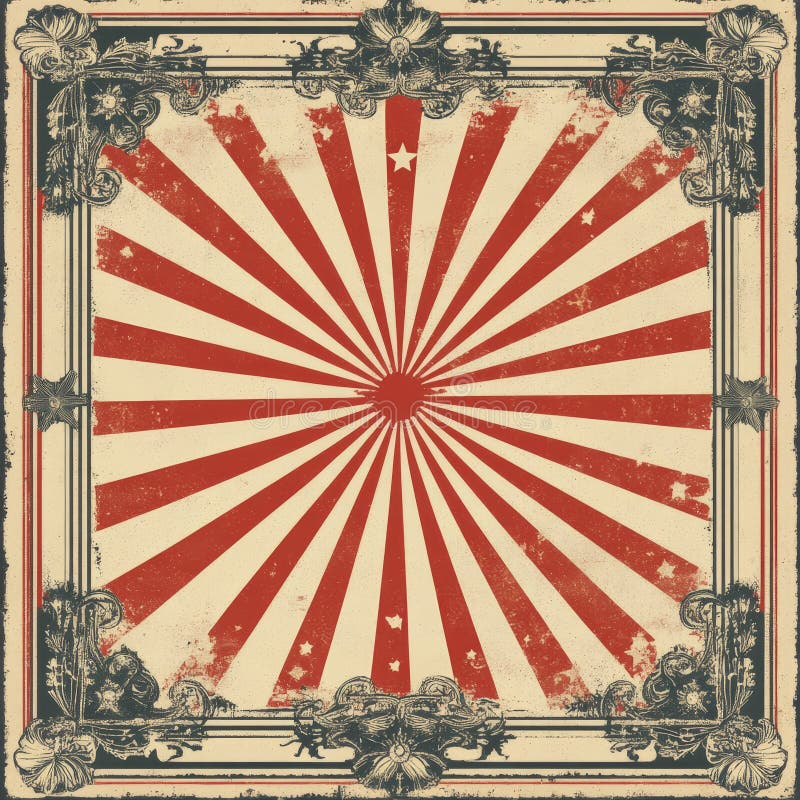 Vintage Circus-style Sunburst Frame with Distressed Texture and Ornate ...
