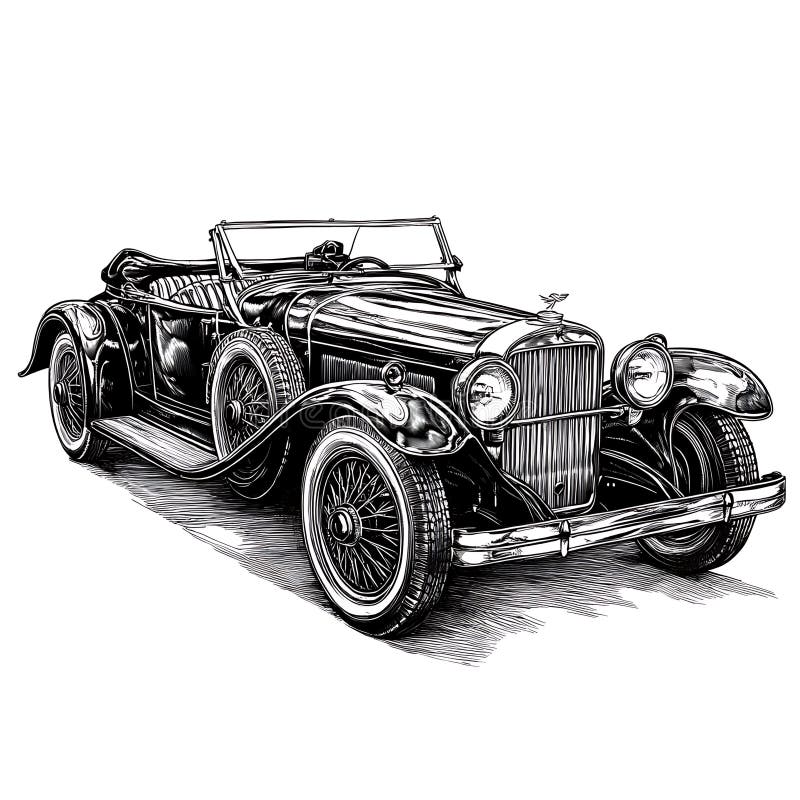Vintage Classic Car Drawing Stock Illustration - Illustration of ...