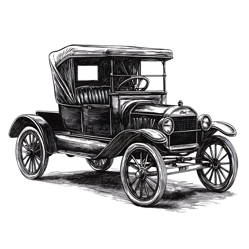 Vintage Classic Car Drawing Hand Drawn Ink Sketch Stock Illustration ...