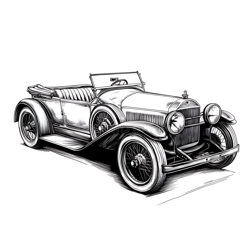 Vintage Classic Car Illustration Ink Sketch Ink Sketch Stock ...
