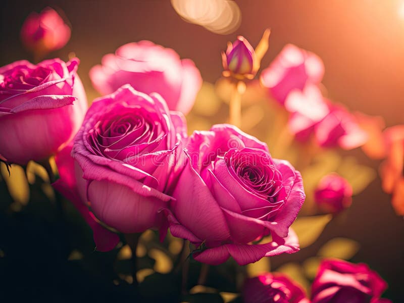 Vintage Classic Deep Pink Rose Bouquet. Ai Generative Stock ...