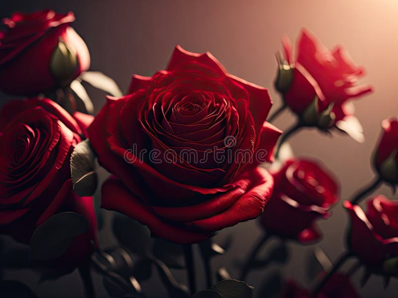 Vintage Classic Deep Red Rose Bouquet. Ai Generative Stock Illustration ...