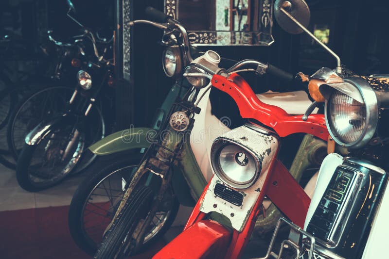 Vintage and Classic Motorcycle Parked in Garage Stock Image - Image of ...