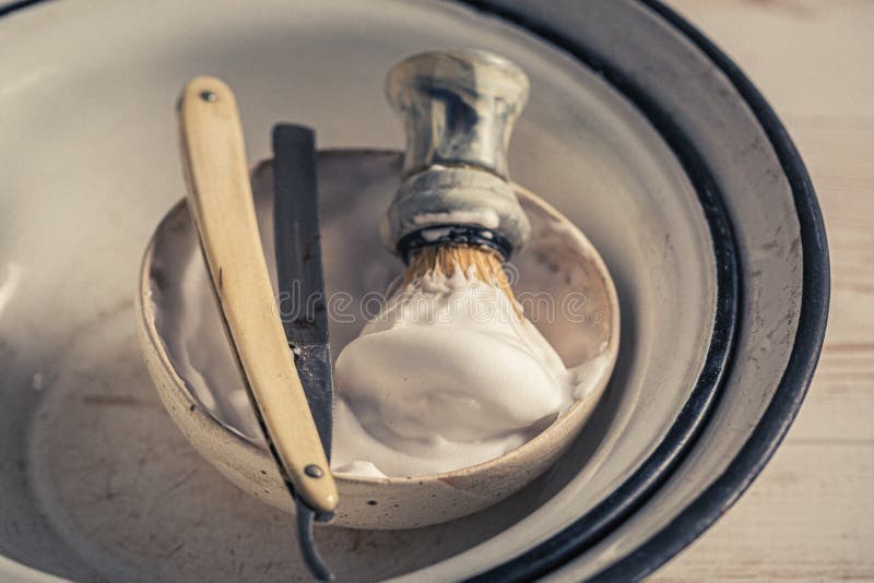 Vintage and Classic Shaving Tools with Foam and Brush Stock Photo ...