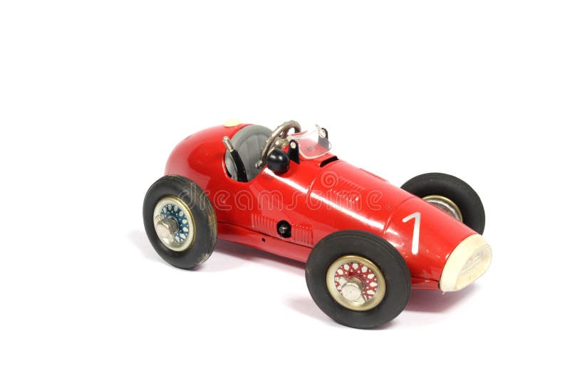 Vintage Classic Toy Tin Racing Car on White Background Stock Photo ...