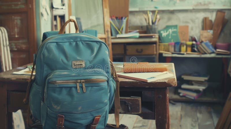 Vintage Classroom with Backpack and School Supplies, Generative AI ...