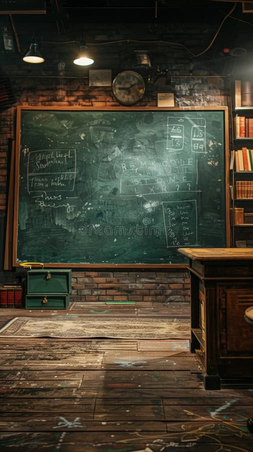 Vintage Classroom with Chalkboard and Wooden Desk in Rustic Setting ...