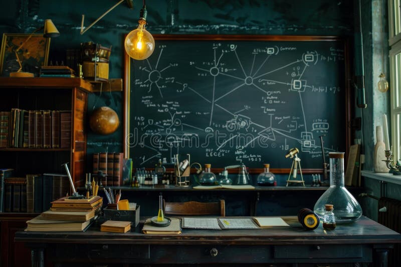 Scientist Analyzing Formulas and Taking Notes in the Classroom Stock ...