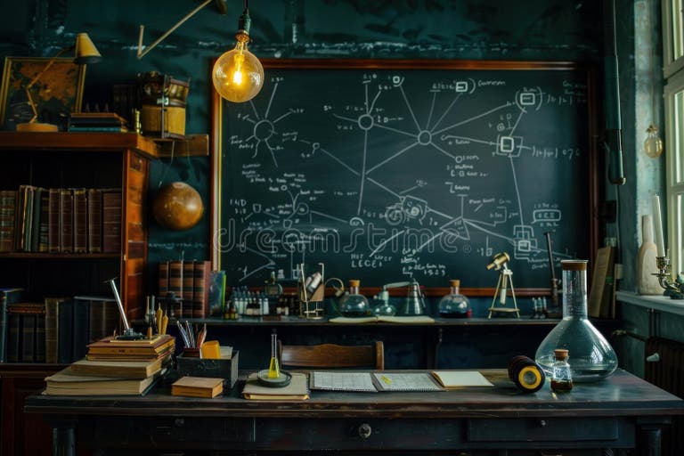 Scientist Analyzing Formulas and Taking Notes in the Classroom Stock ...