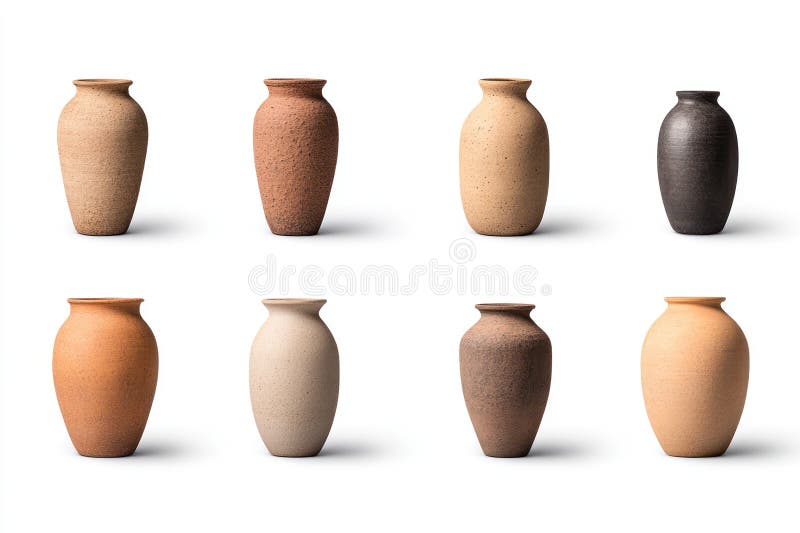 Vintage Clay Jar Vases and Interior Plant Pots Collection on Isolated ...