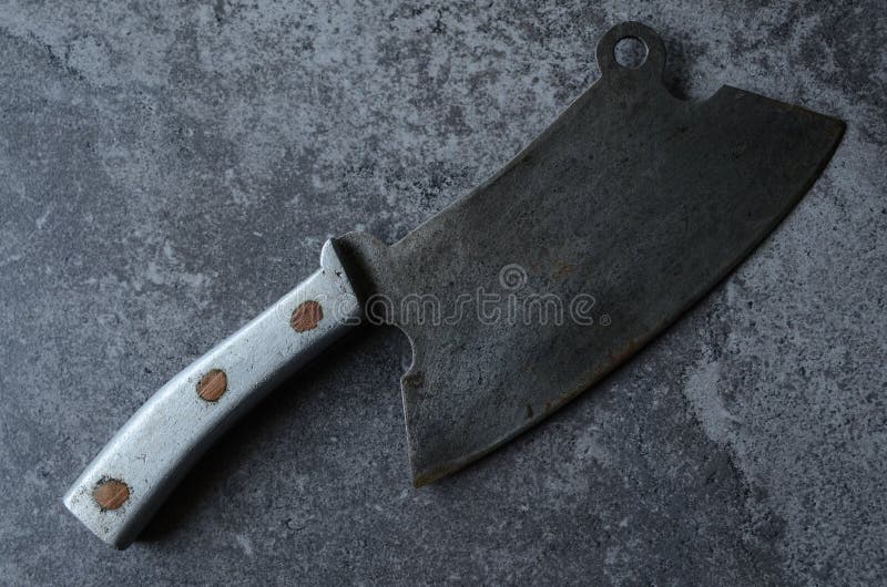 Vintage Cleaver on Stone Table Stock Image - Image of meat, butcher ...