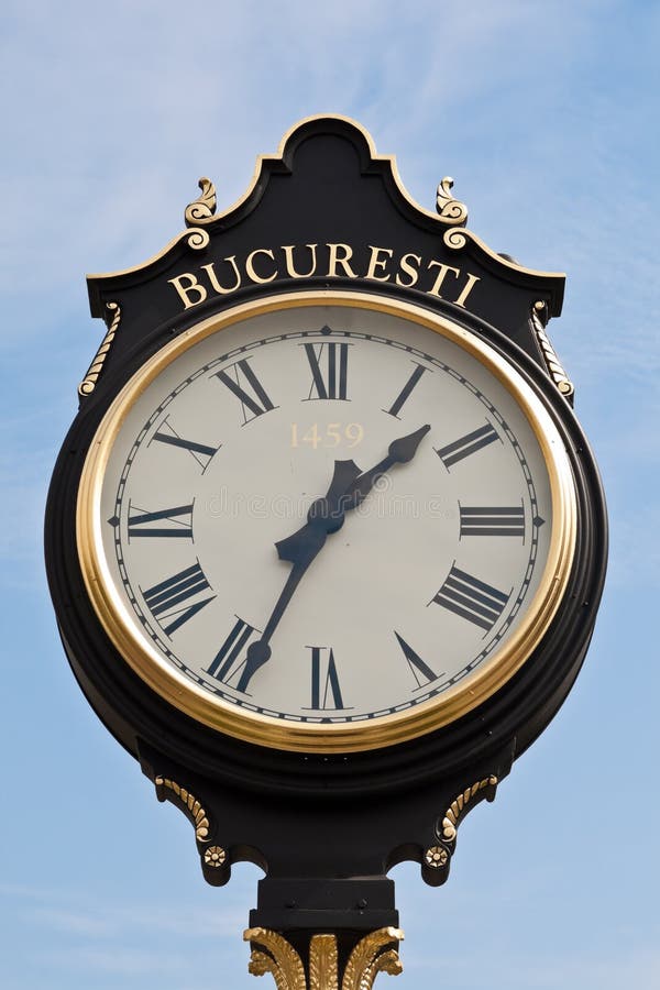 Vintage Clock Against Blue Sky Stock Photo - Image of round, second ...