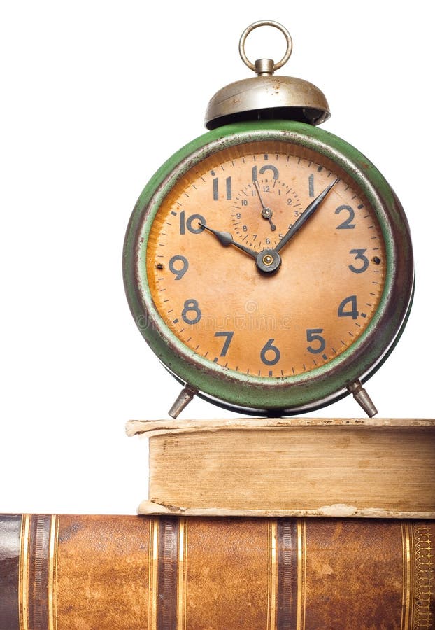 Vintage Clock on Antique Books Stock Photo - Image of buzz, antique ...