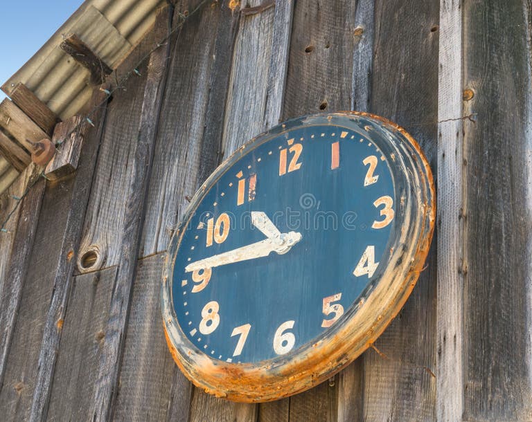 Vintage Clock on a Barn Wall Stock Photo - Image of graphics, history ...
