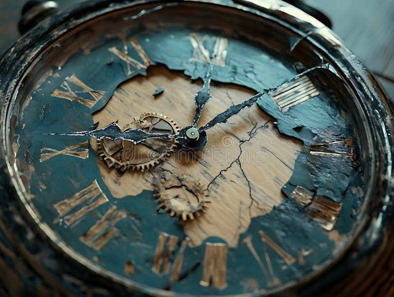 Vintage Clock with Cracked Face and Intricate Gears Stock Illustration ...