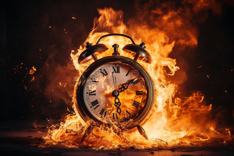 A Vintage Clock Engulfed in Flames Represents the Passage of Time in a ...