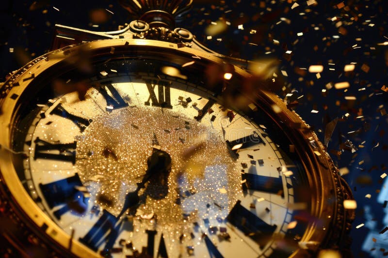 Vintage Clock Face at Midnight with Glittering New Year Celebration ...