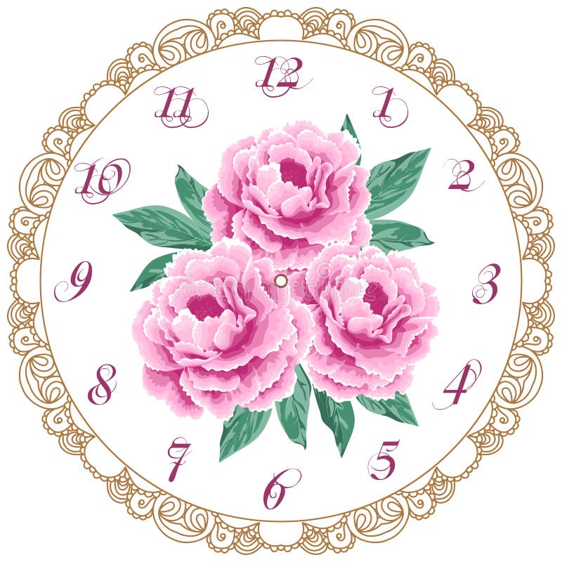 Vintage Clock Face with Roses Stock Vector - Illustration of background ...