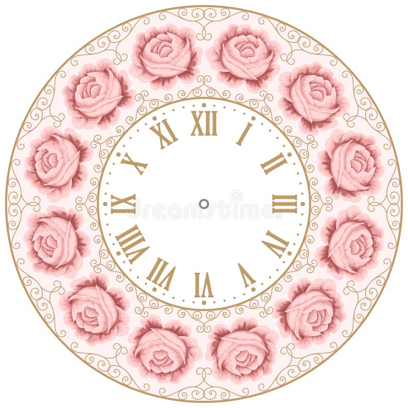 Vintage Clock Face with Roses Stock Vector - Illustration of decorative ...
