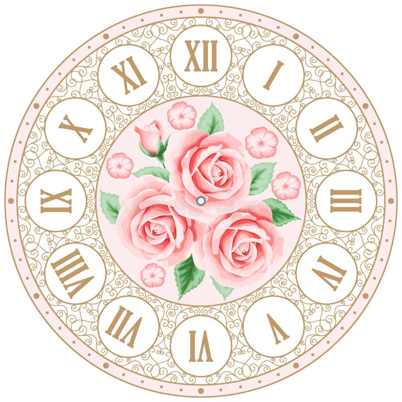 Vintage Clock Face with Roses Stock Vector - Illustration of classic ...